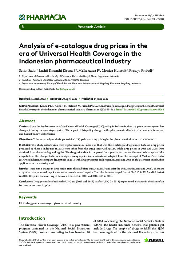 (PDF) Analysis of e-catalogue drug prices in the era of Universal ...