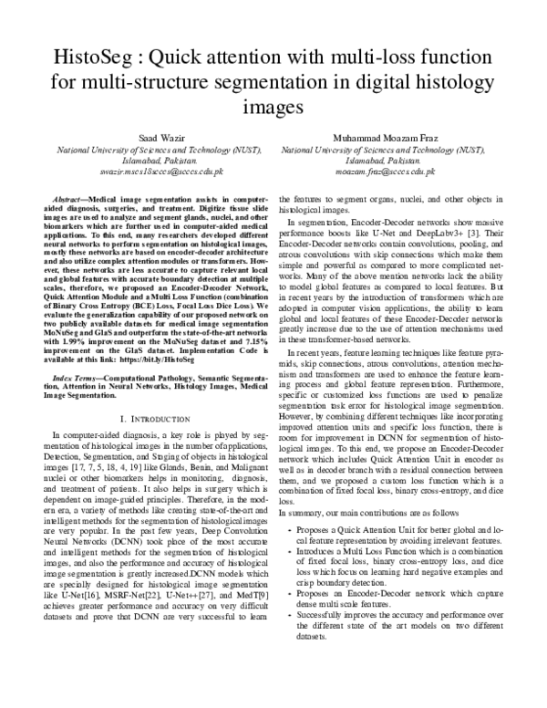 (PDF) HistoSeg: Quick attention with multi-loss function for multi ...