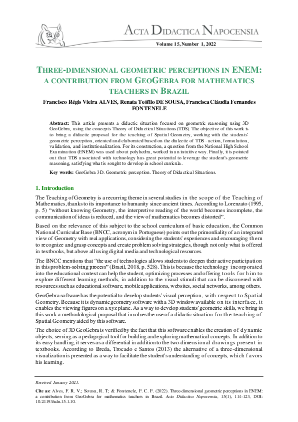 (PDF) THREE-DIMENSIONAL GEOMETRIC PERCEPTIONS IN ENEM: A CONTRIBUTION ...