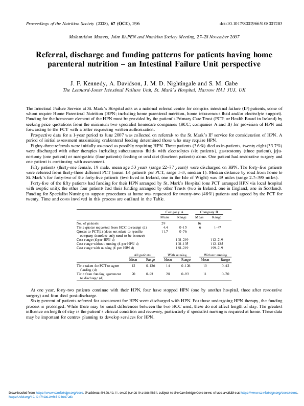 (PDF) Referral, discharge and funding patterns for patients having home ...