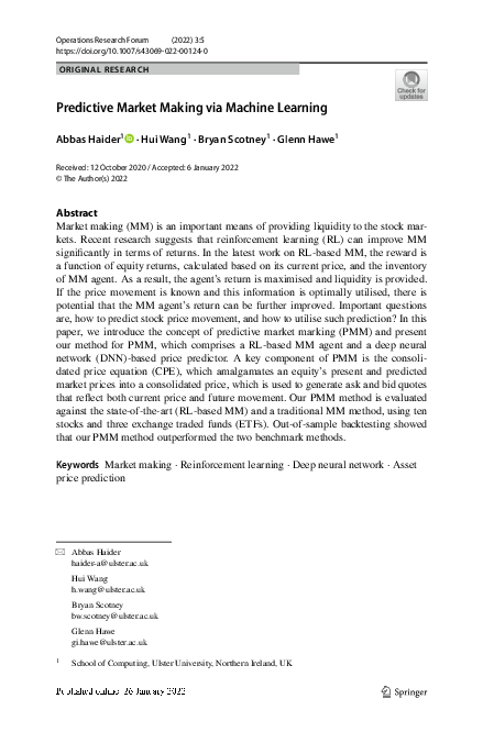 (PDF) Predictive Market Making via Machine Learning