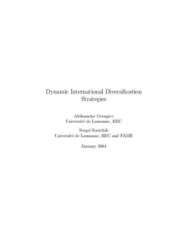 (PDF) Dynamic International Diversification Strategies