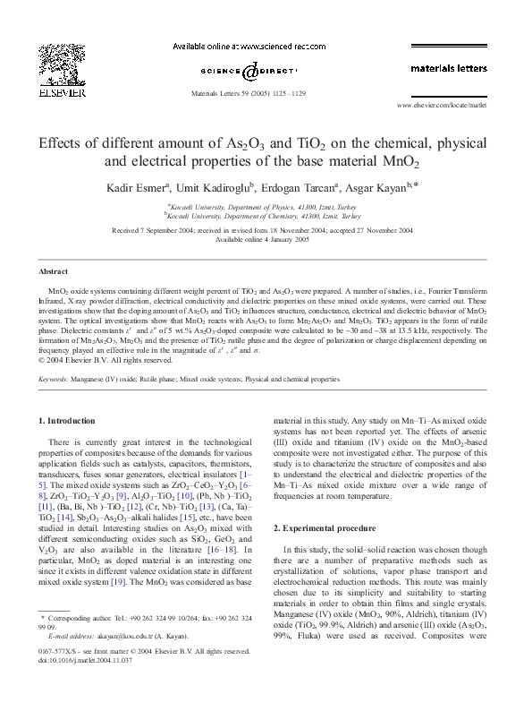 (PDF) Effects of different amount of As2O3 and TiO2 on the chemical, physical and electrical ...