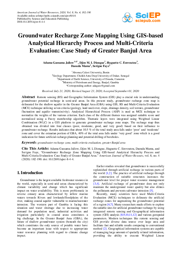 (PDF) Groundwater Recharge Zone Mapping Using GIS-based Analytical Hierarchy Process and Multi ...