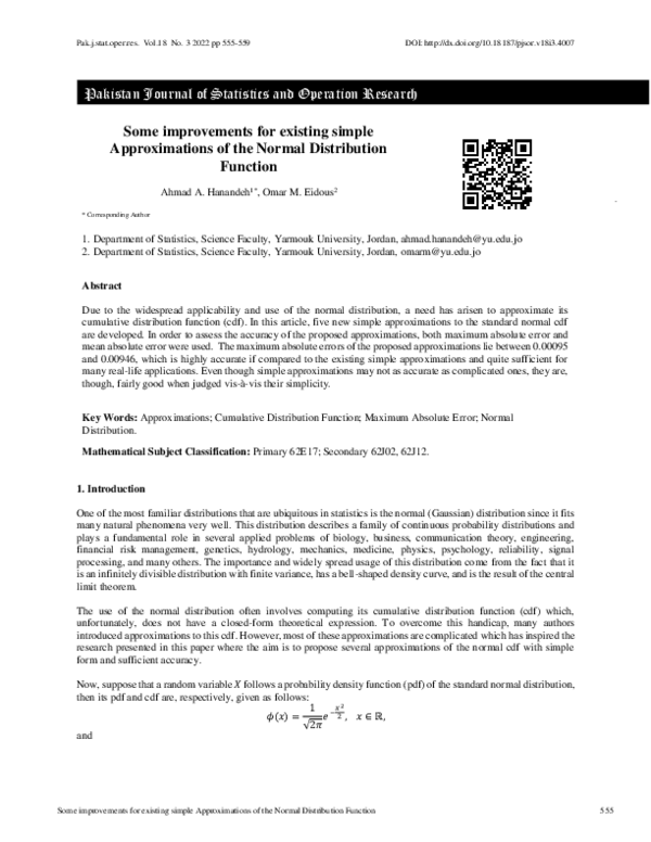 Pdf Some Improvements For Existing Simple Approximations Of The