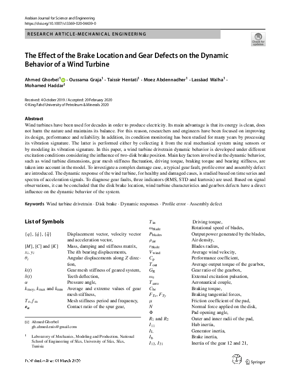 (PDF) The Effect of the Brake Location and Gear Defects on the Dynamic ...