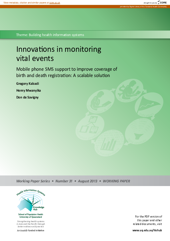 (PDF) Innovations in Monitoring Vital Events:Mobile Phone SMS Support ...
