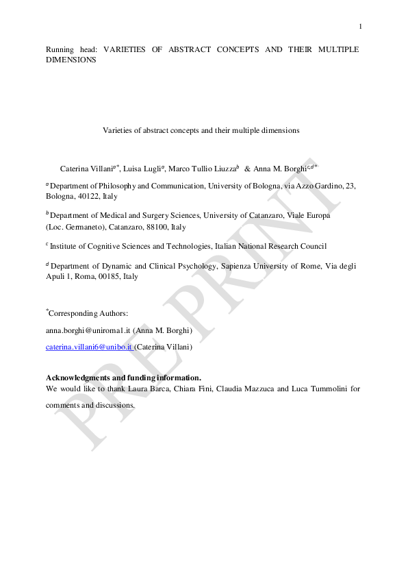 (PDF) Varieties of abstract concepts and their multiple dimensions