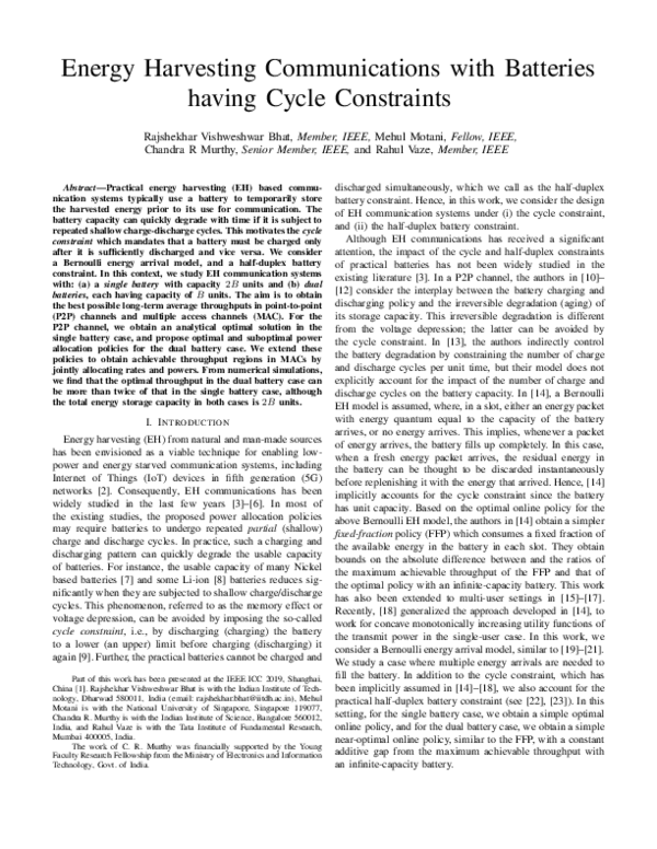 (PDF) Energy Harvesting Communications With Batteries Having Cycle Constraints