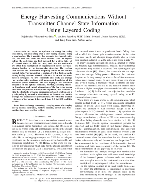 (PDF) Energy Harvesting Communications Without Transmitter Channel State Information Using ...