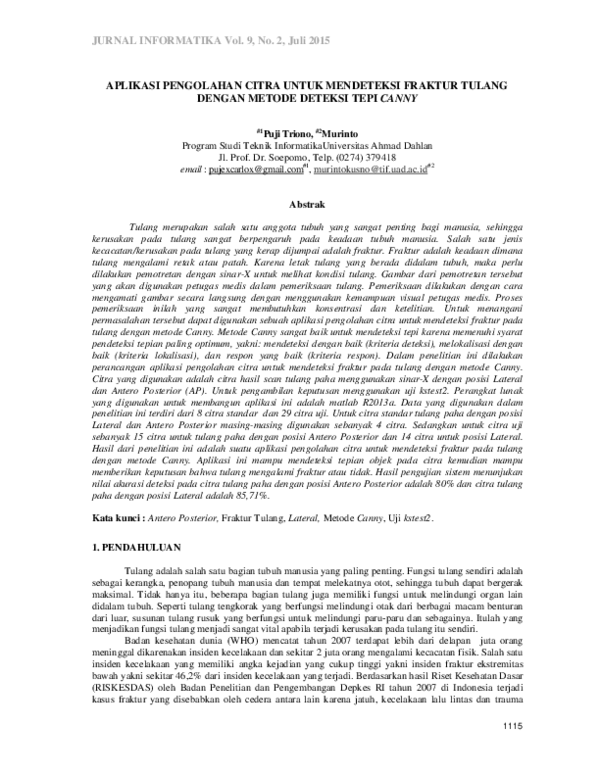 (PDF) Aplikasi Pengolahan Citra Untuk Mendeteksi Fraktur Tulang Dengan ... (PDF) Aplikasi Pengolahan Citra Untuk Mendeteksi Fraktur Tulang Dengan ...