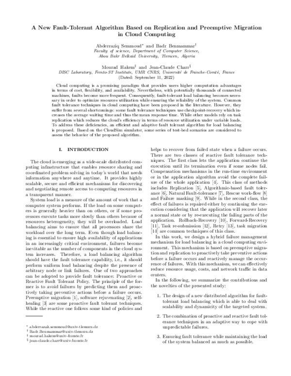 Pdf A New Fault Tolerant Algorithm Based On Replication And