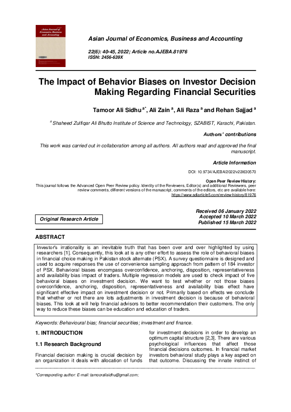 (PDF) The Impact of Behavior Biases on Investor Decision Making ...
