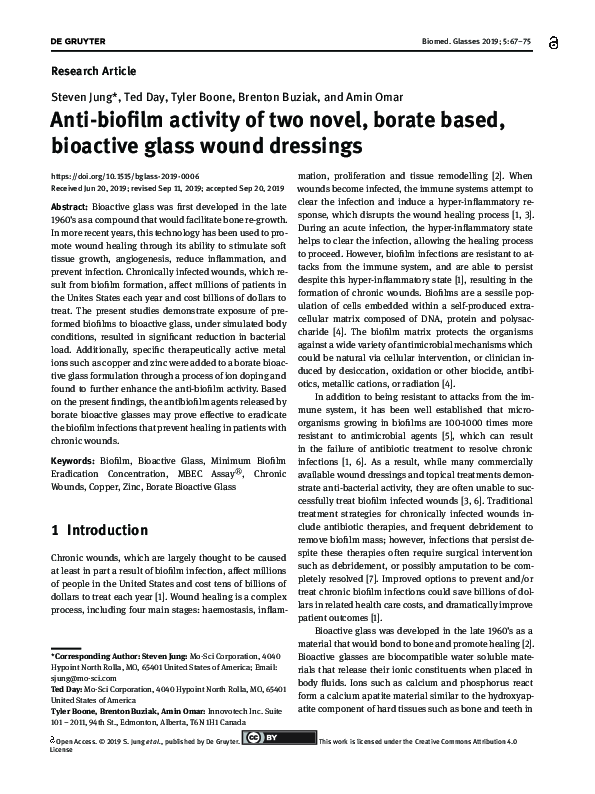 (PDF) Anti-biofilm activity of two novel, borate based, bioactive glass ...