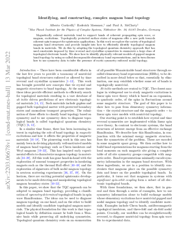 (PDF) Identifying, and constructing, complex magnon band topology