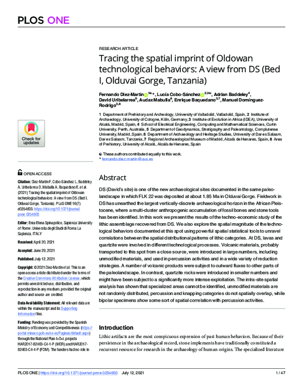 (PDF) Tracing the spatial imprint of Oldowan technological behaviors: A ...