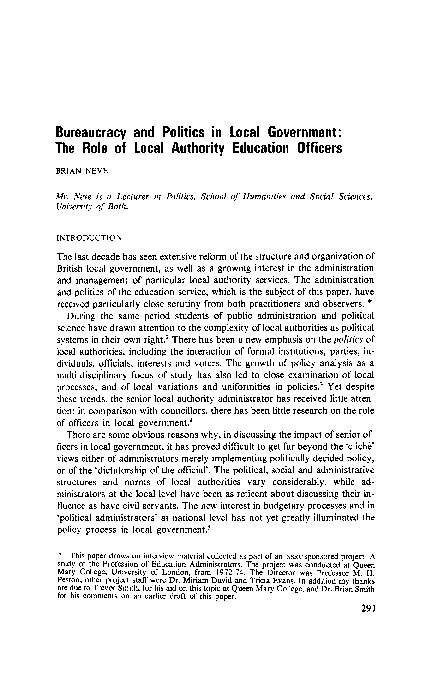 (PDF) Bureaucracy and Politics in local Government: The Role of local ...