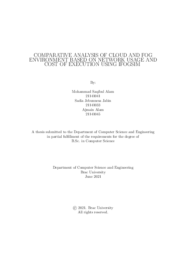 Comparative Analysis Of Cloud And Fog Environment Based On Network Usage And Cost Of Execution
