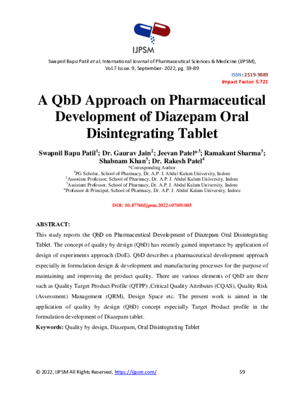 (PDF) A QbD Approach on Pharmaceutical Development of Diazepam Oral ...
