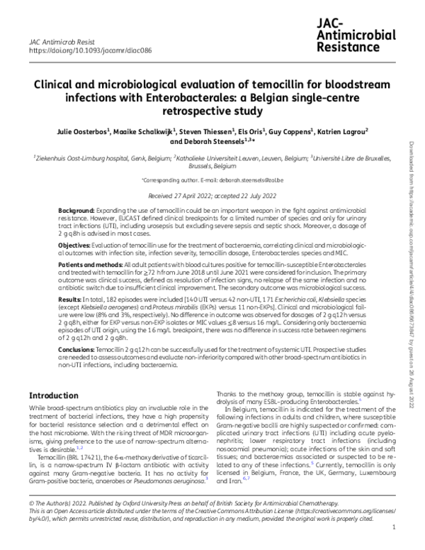 (PDF) Clinical and microbiological evaluation of temocillin for ...