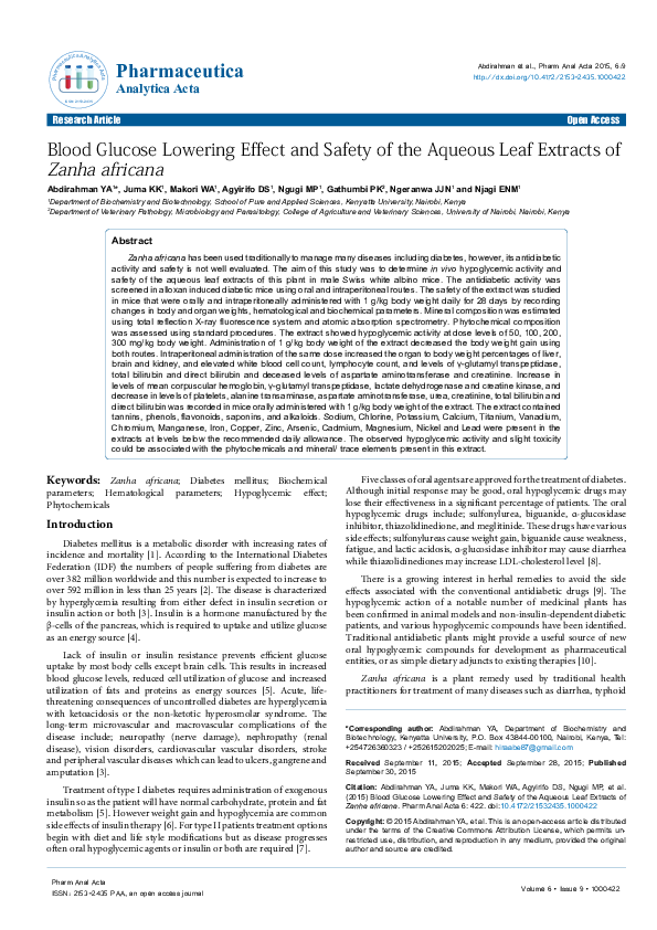 (PDF) Blood Glucose Lowering Effect and Safety of the Aqueous Leaf ...