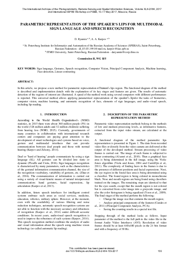 (PDF) Parametric Representation of the Speaker’s Lips for Multimodal Sign Language and Speech ...