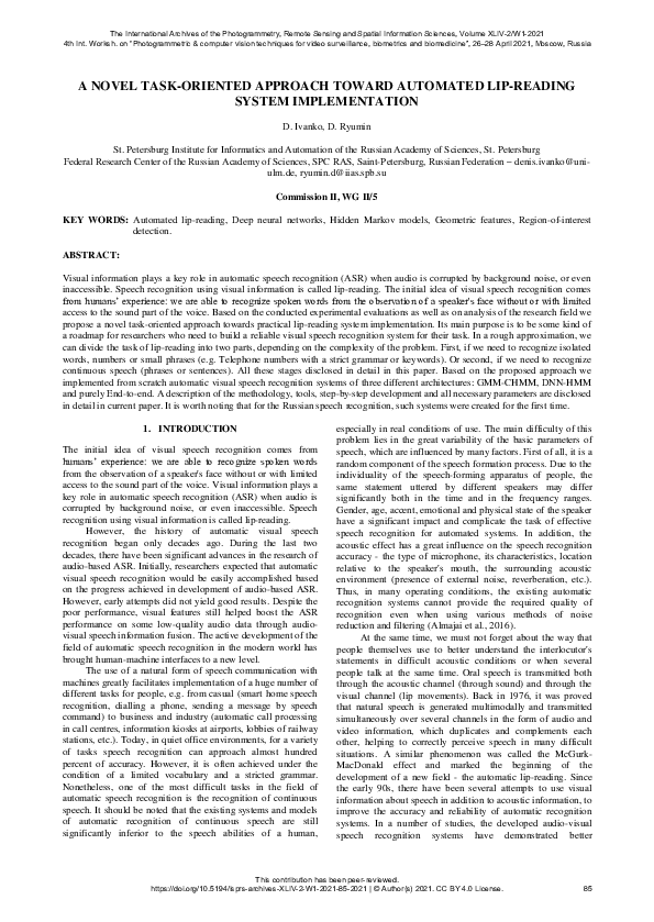 Pdf A Novel Task Oriented Approach Toward Automated Lip Reading System Implementation
