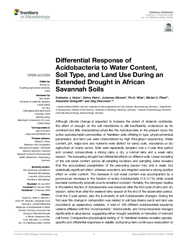 (PDF) Differential Response of Acidobacteria to Water Content, Soil ...