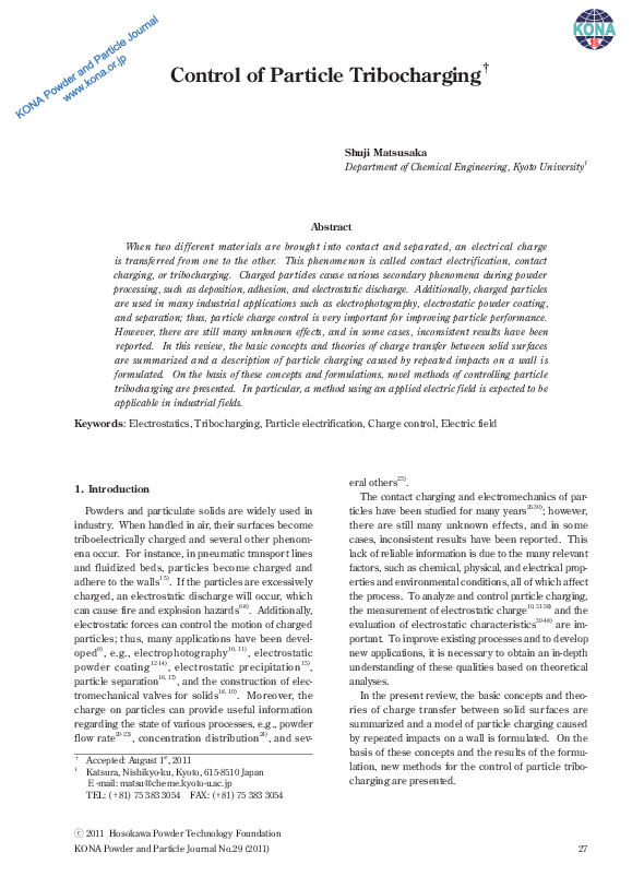 (PDF) Control of Particle Tribocharging
