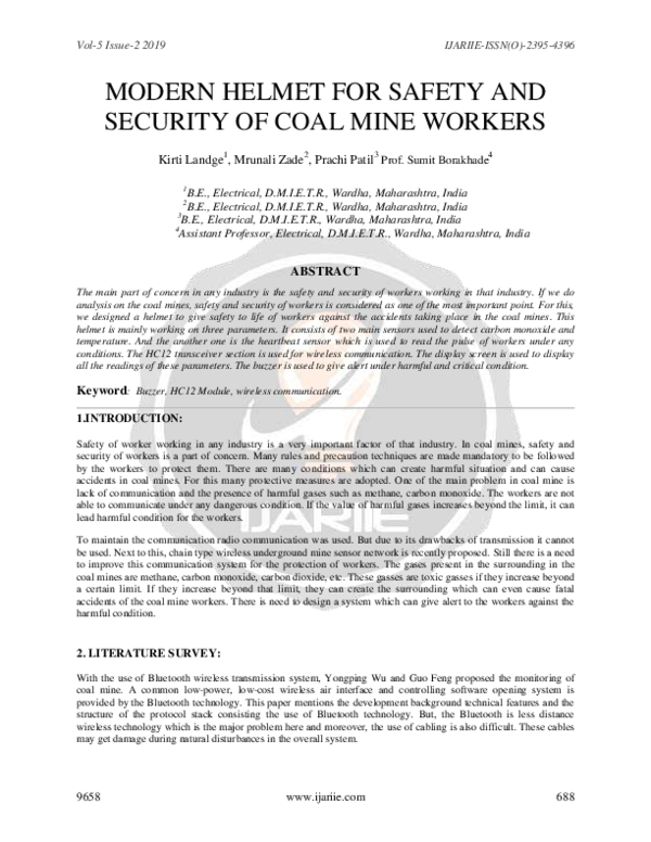 (PDF) Modern Helmet for Safety and Security of Coal Mine Workers