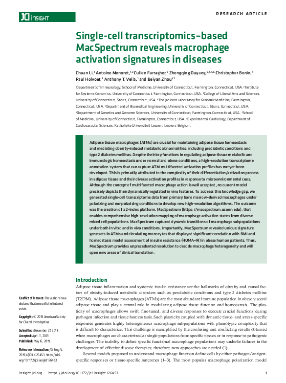 (PDF) Single-cell transcriptomics–based MacSpectrum reveals macrophage activation signatures in ...