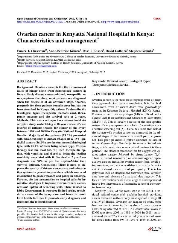 (PDF) Ovarian cancer in Kenyatta National Hospital in Kenya ...