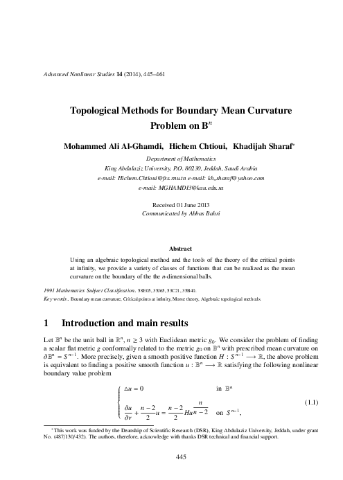 (PDF) Mean Curvature on Boundaries Using Topological Methods