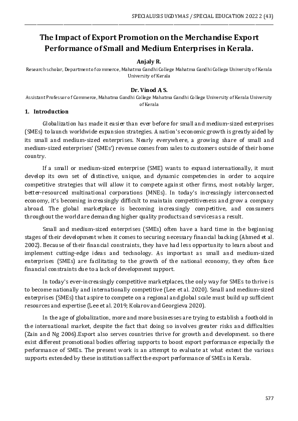 (PDF) The Impact of Export Promotion on the Merchandise Export Performance of Small and Medium ...