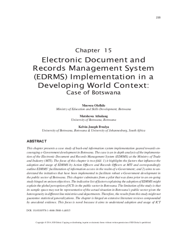 (PDF) Electronic Document and Records Management System (EDRMS) Implementation in a Developing ...