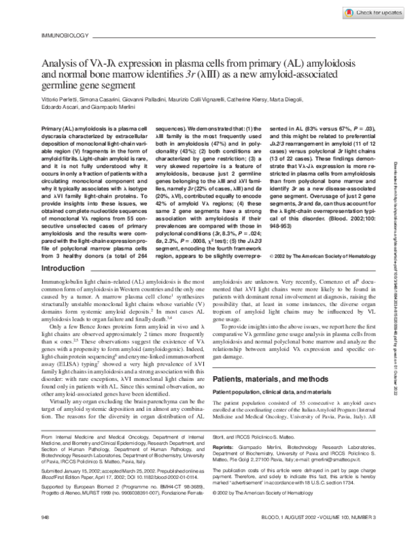 (PDF) Analysis of Vλ-Jλ expression in plasma cells from primary (AL) amyloidosis and normal bone ...