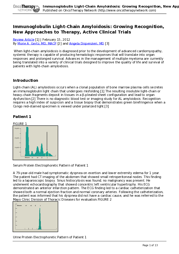 (PDF) Immunoglobulin light chain amyloidosis