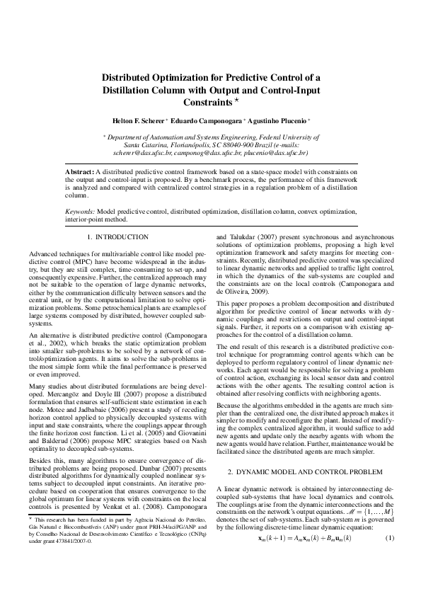 (PDF) Distributed Optimization for Predictive Control of a Distillation Column with Output and ...