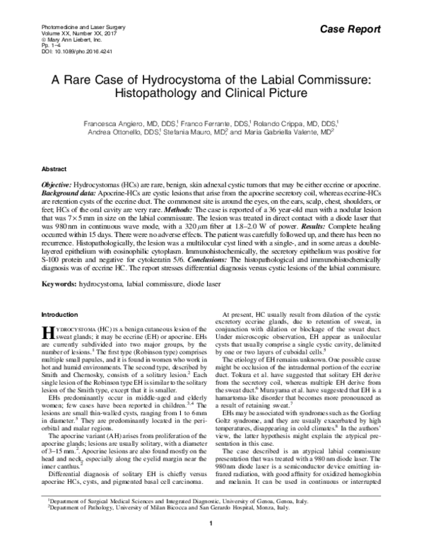 (PDF) A Rare Case of Hydrocystoma of the Labial Commissure ...