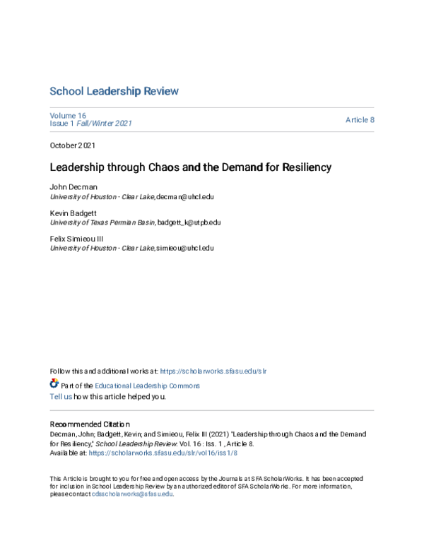 (PDF) Leadership through Chaos and the Demand for Resiliency