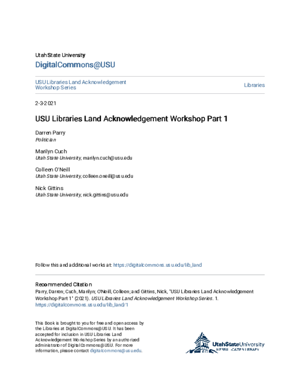 (PDF) USU Libraries Land Acknowledgement Workshop Part 1