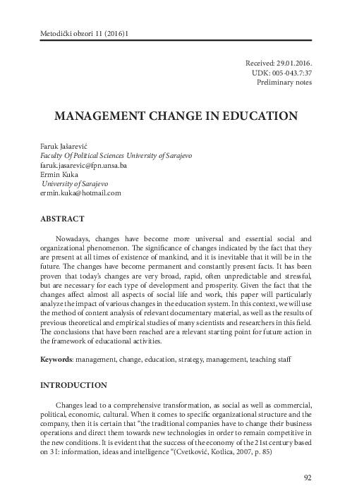 (PDF) Management Change in Education