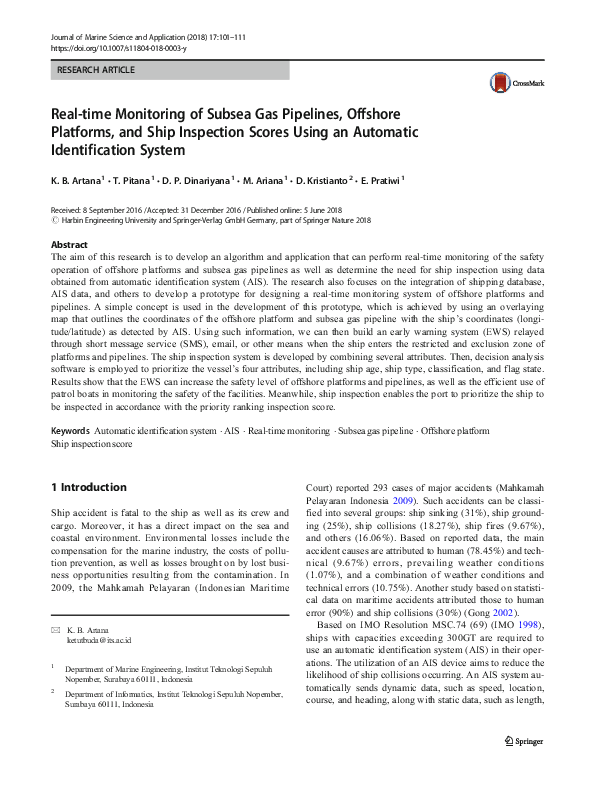 Pdf Real Time Monitoring Of Subsea Gas Pipelines Offshore Platforms And Ship Inspection 