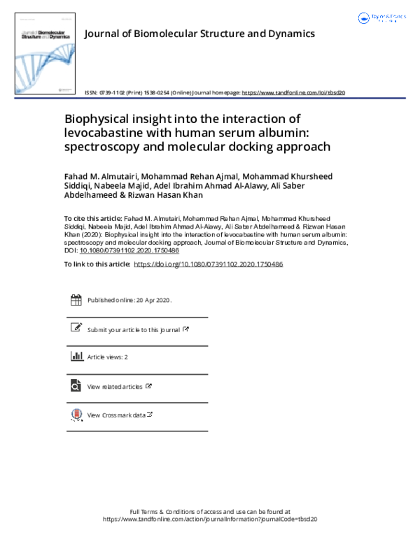 (PDF) Biophysical insight into the interaction of levocabastine with human serum albumin ...