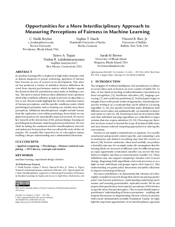 (PDF) Opportunities for a More Interdisciplinary Approach to Measuring Perceptions of Fairness ...