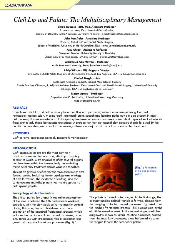 (PDF) Cleft Lip and Palate: The Multidisciplinary Management