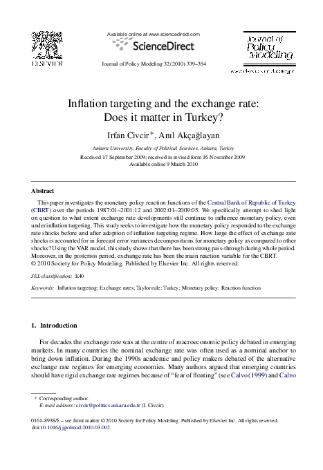 (PDF) Inflation targeting and the exchange rate: Does it matter in Turkey?