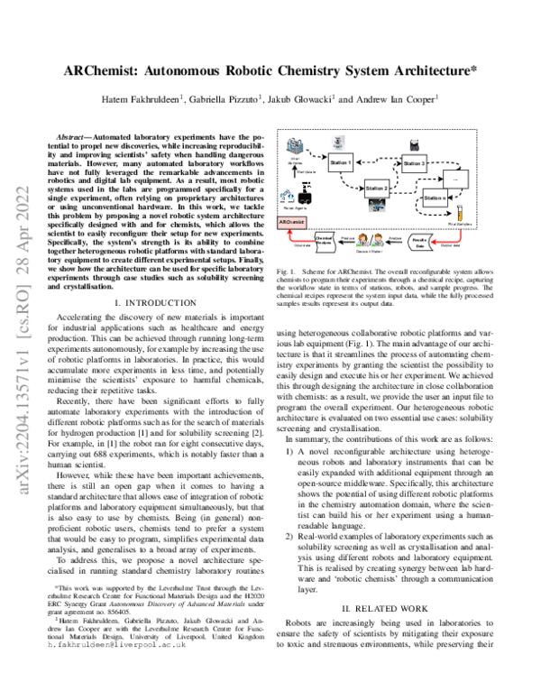 (PDF) ARChemist: Autonomous Robotic Chemistry System Architecture ...