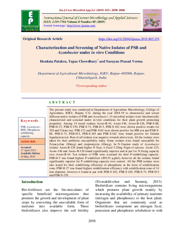 (PDF) Characterization and Screening of Native Isolates of PSB and ...