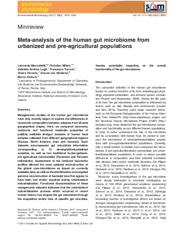 (PDF) Meta-analysis of the human gut microbiome from urbanized and pre ...